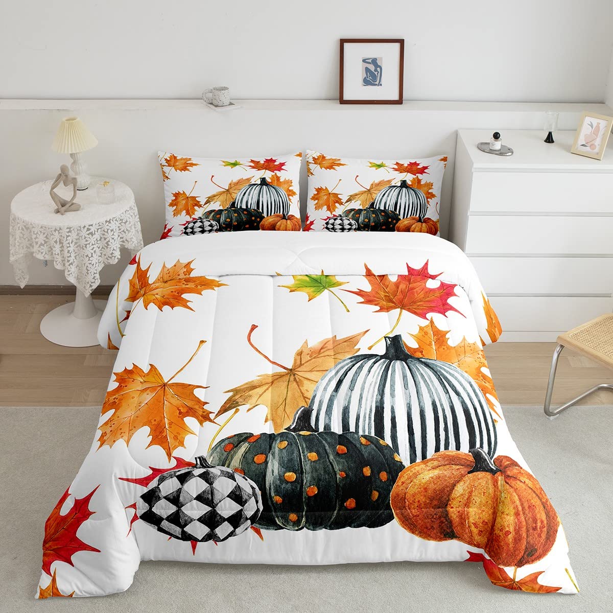 Amazon.com: Autumn Comforter Set King Size Happy Fall Harvest Season ...