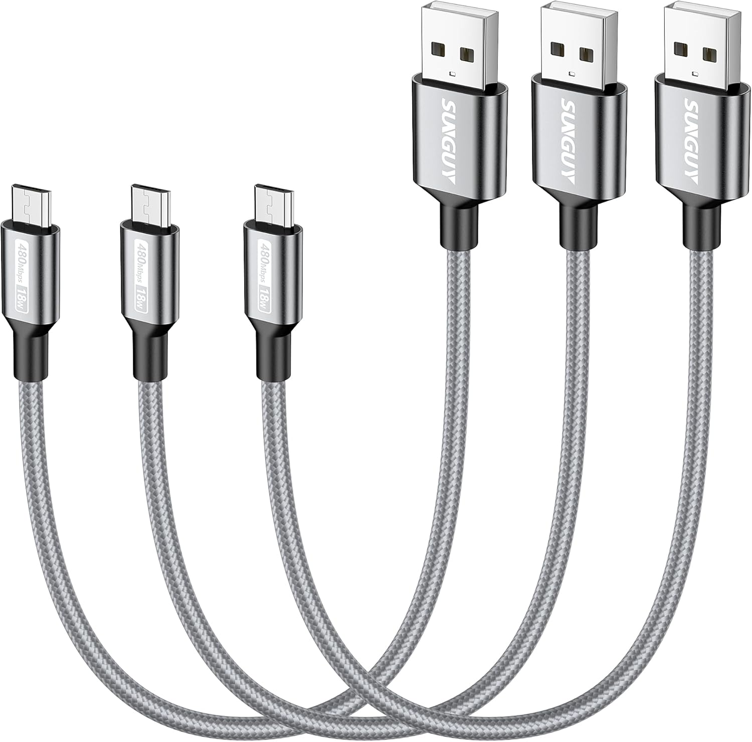 Amazon.com: SUNGUY Micro USB Cable 1FT, [3-Pack] Short USB to Micro USB ...