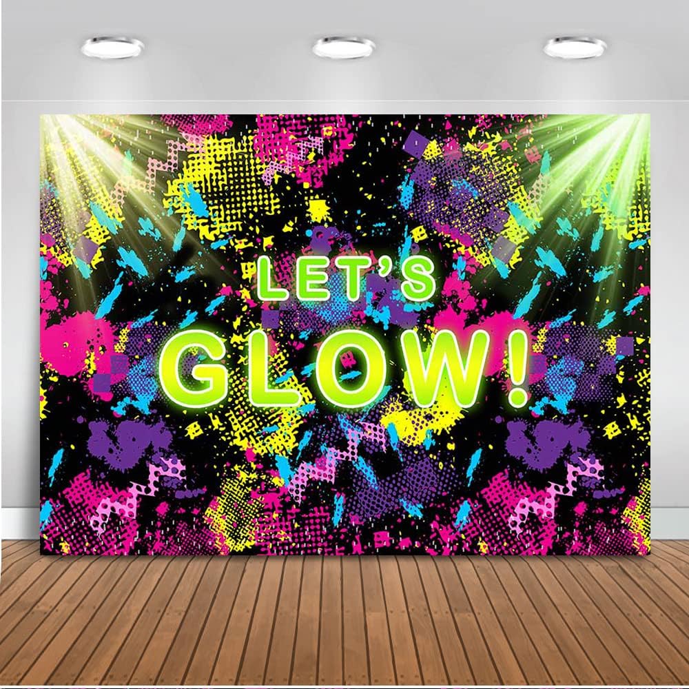 Amazon.com : Mocsicka Let's Glow Backdrop 7x5ft Glow Neon Party ...