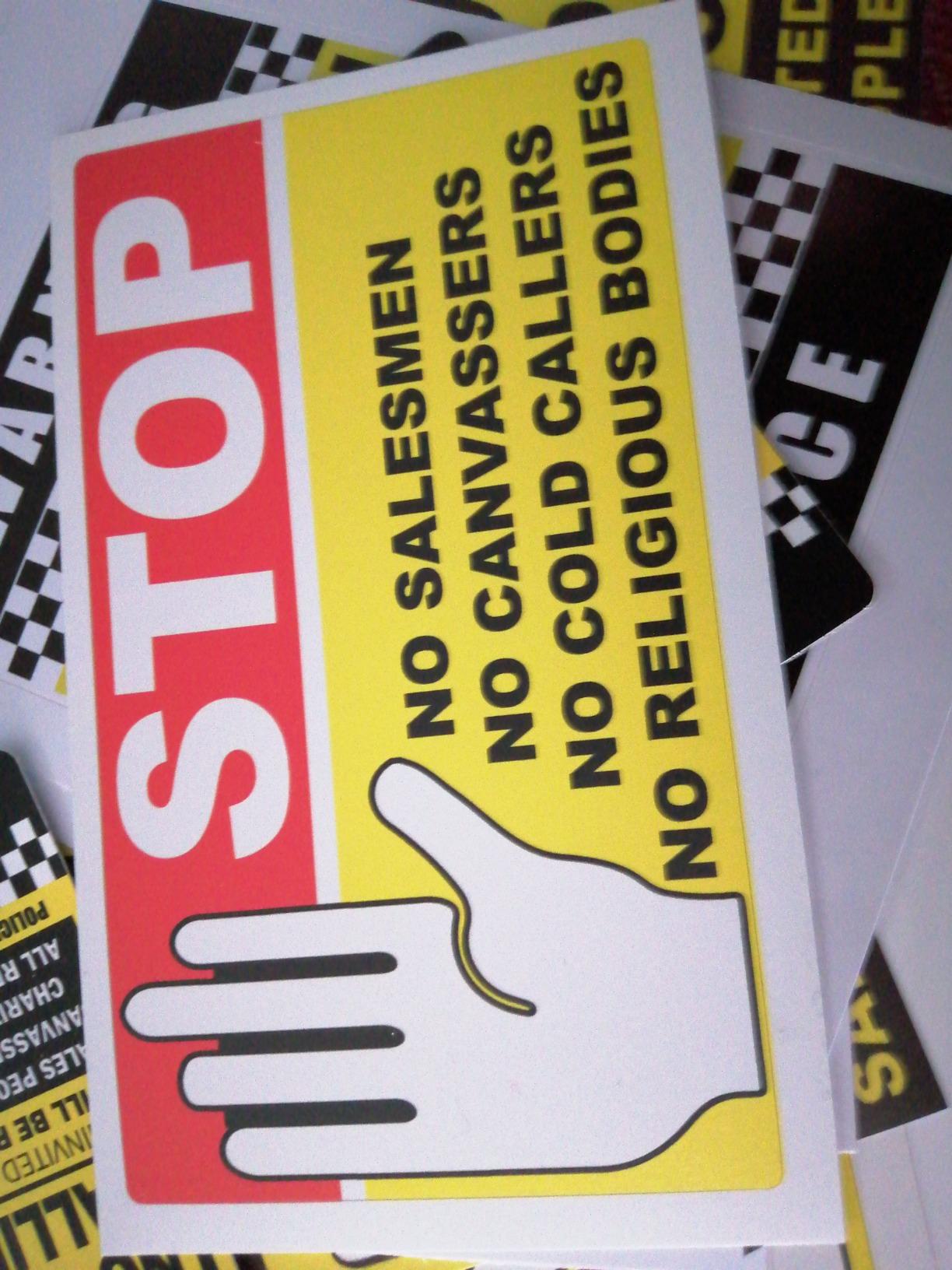 Red Yellow Stop Cold Calling Door Sticker - No Cold Callers - No ...