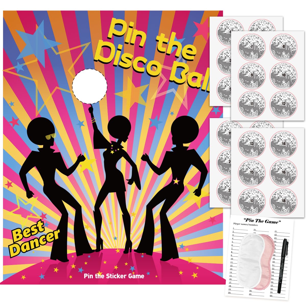 Amazon.com: Disco 70s Theme Party Games, Pin The Disco Ball on The ...