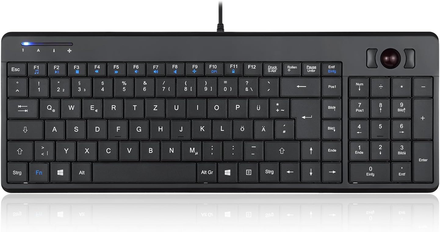 perixx PERIBOARD-520U USB German Tastatur, QWERTZ Black with Trackball ...