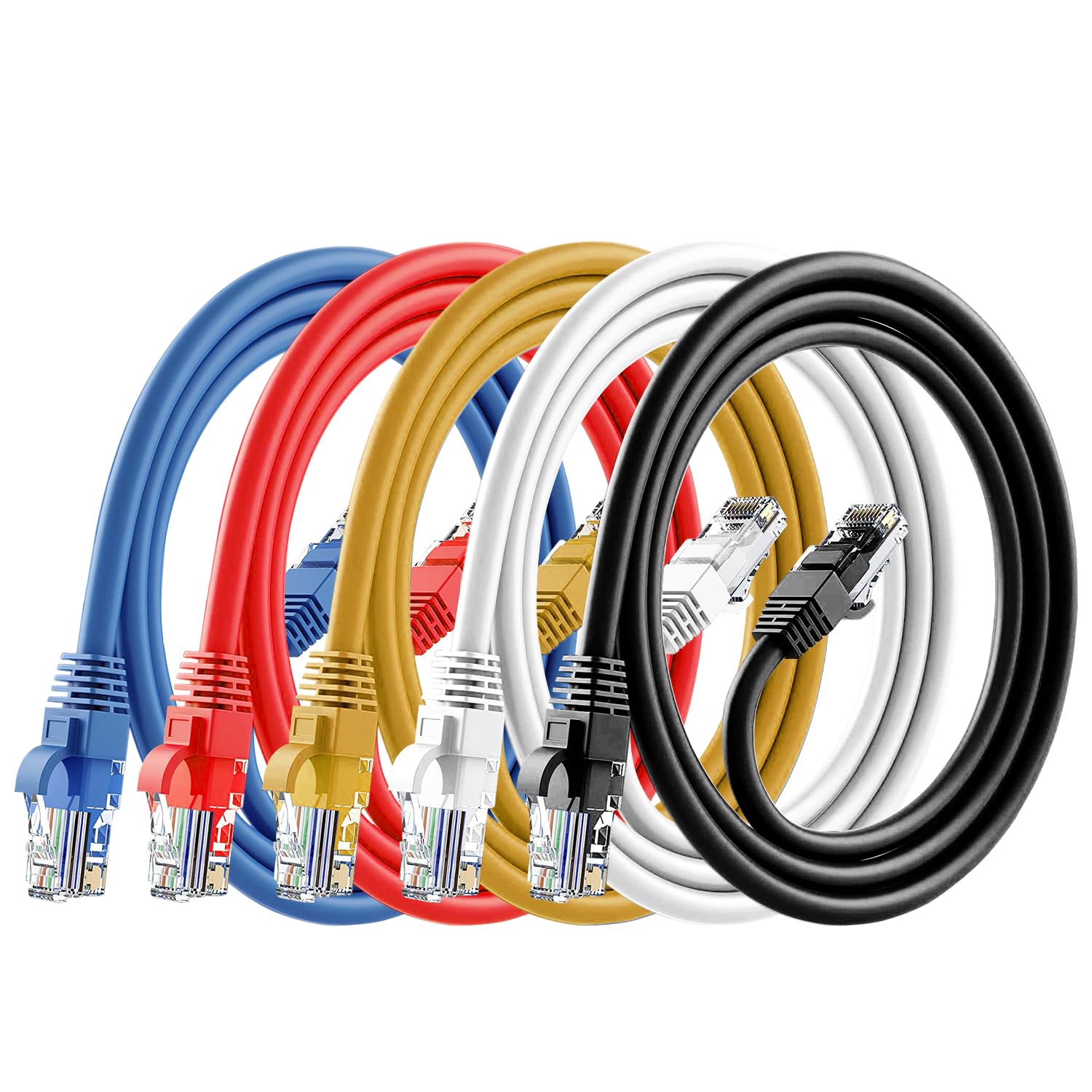 Cat6 Ethernet Cable, 5-Pack 3ft in Multi-Color, Cat 6 Cable RJ45, LAN ...