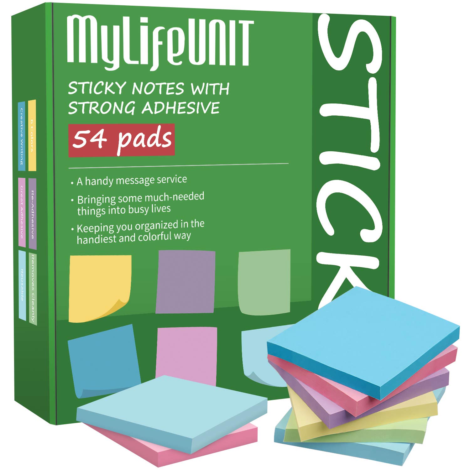 MyLifeUNIT Sticky Notes 3x3, Bulk Pack 54 Note Pads 5400 Sheets for ...