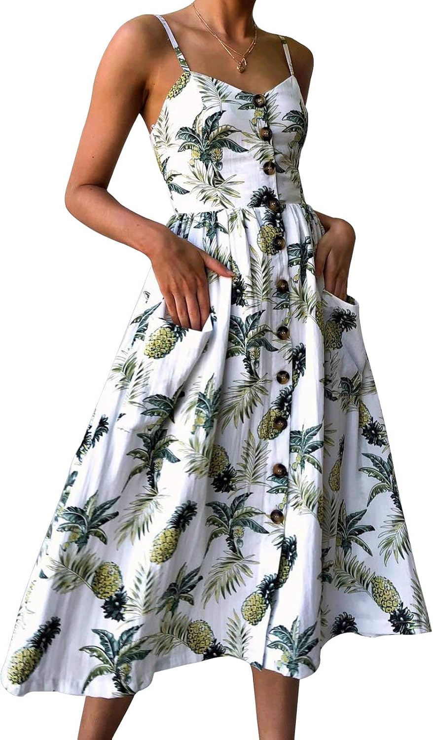 Button Down Dress for Women - Womens Sundresses Midi Swing Dress with ...