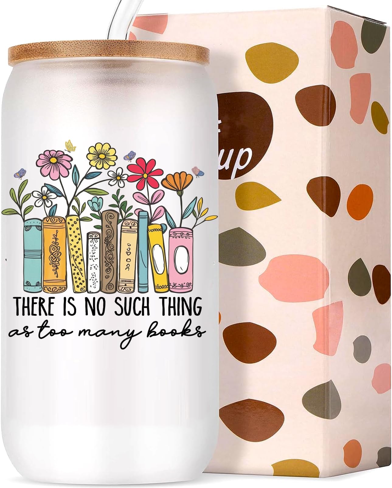 Amazon.com: Book Lovers Glass Cup Gift - 16oz With Lid and Straw ...