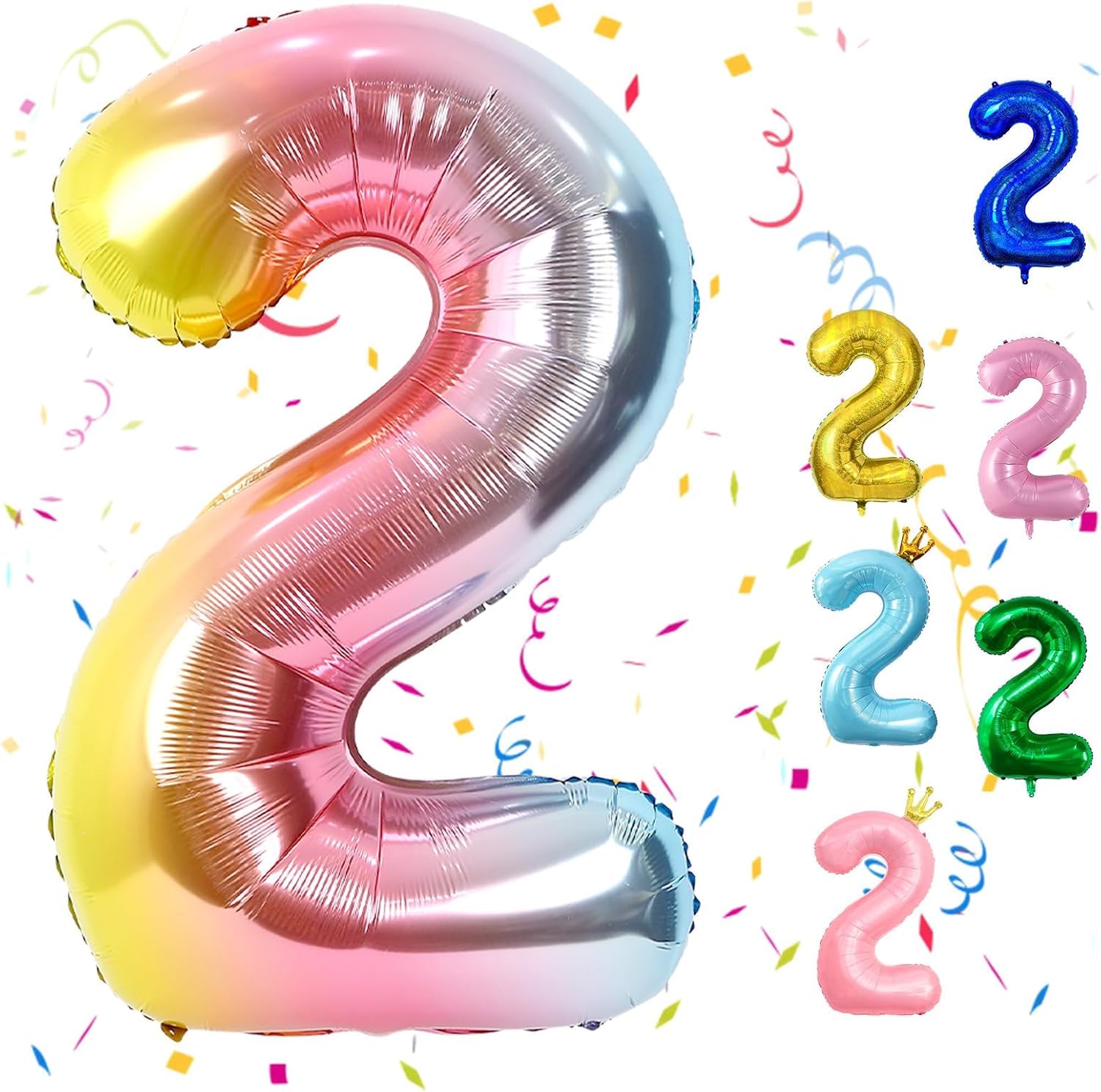 Amazon.com: Rainbow Number 2 Balloons, 2nd Birthday Balloon, 40inch ...