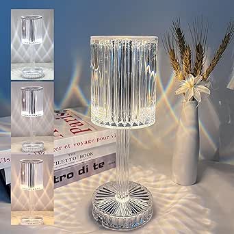 Crystal Table Lamp Colors Changing Touch Lamp with Remote Rechargeable ...