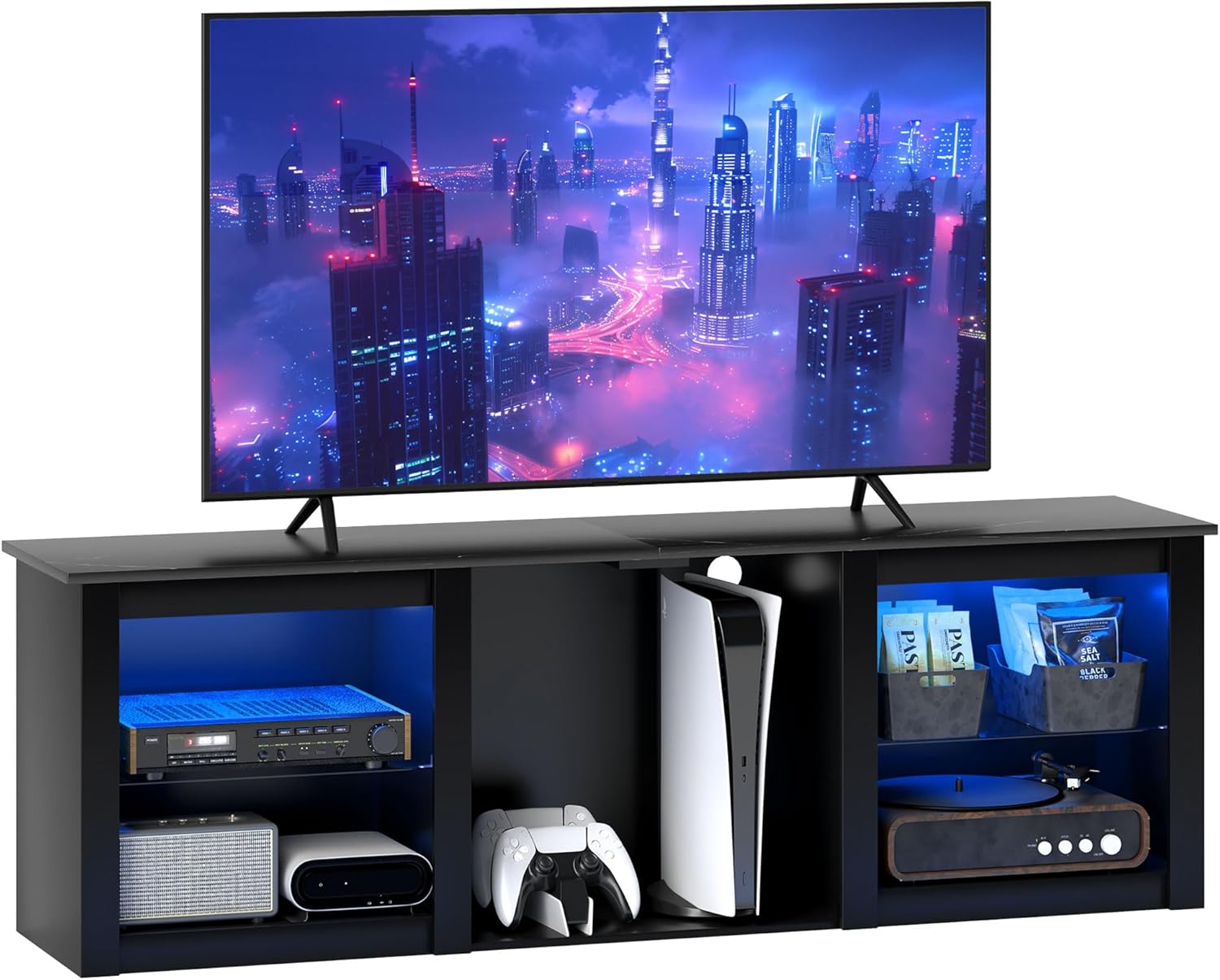 HOMCOM TV Unit with LED Lights for TV up to 65 Inch, 160cm TV Stand ...