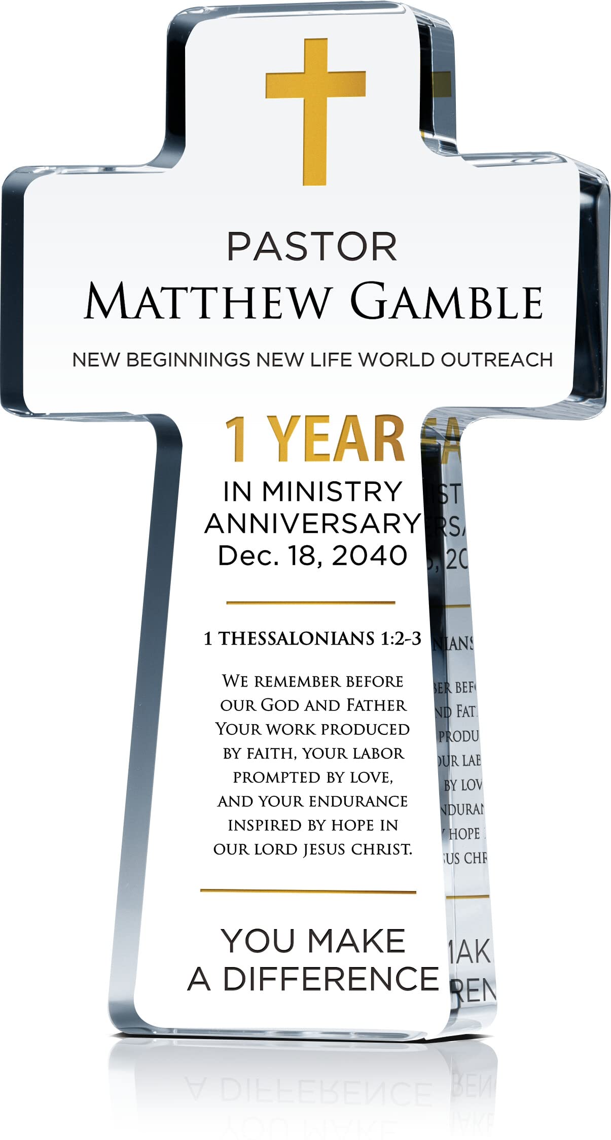 Amazon.com: Personalized Crystal Cross Pastor Plaque, Customized with ...