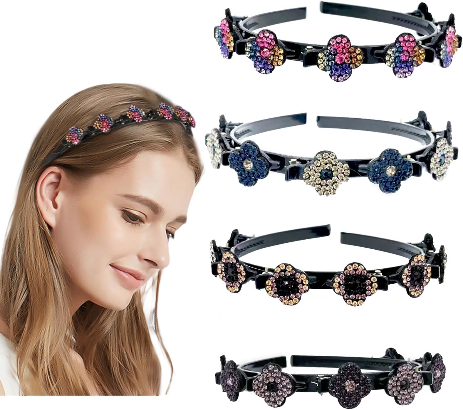 Amazon.com : GeoGeoDIY 4 Pieces Flower Crystal Hair Band for Women ...