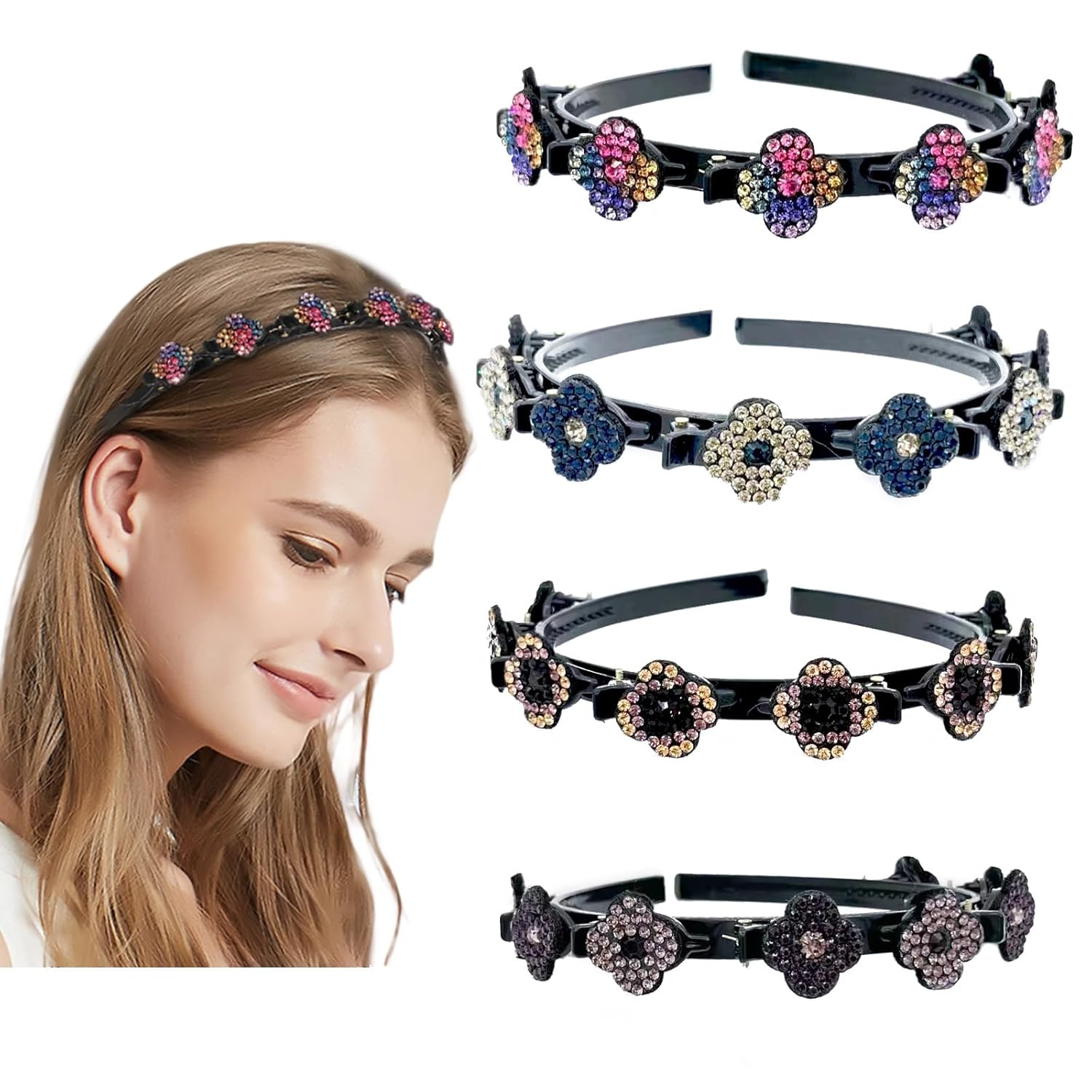 Amazon.com : GeoGeoDIY 4 Pieces Flower Crystal Hair Band for Women ...