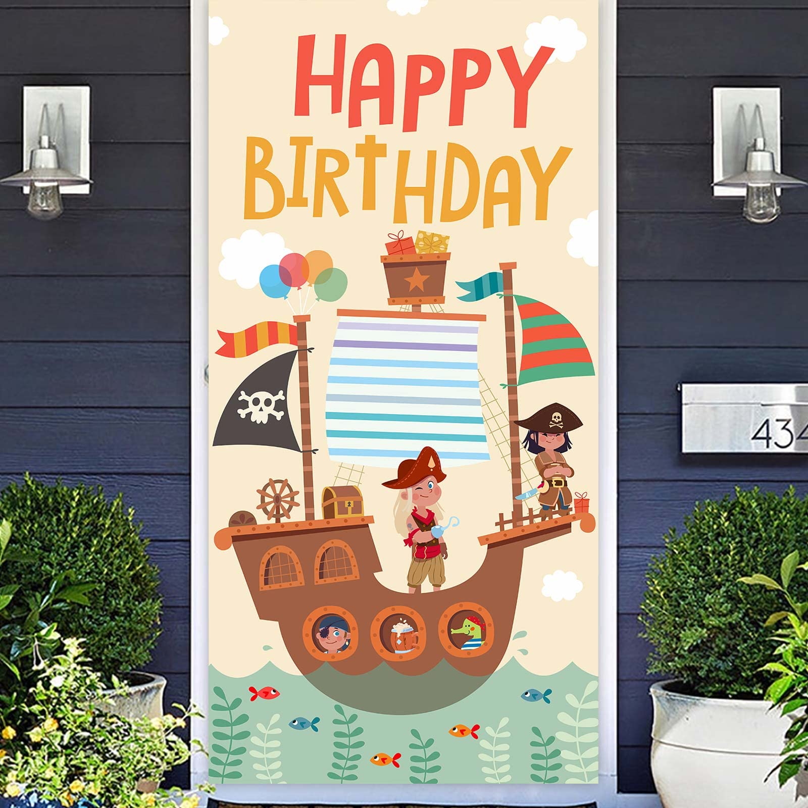 Amazon.com: Pirate Happy Birthday Banner Backdrop Nautical Theme ...