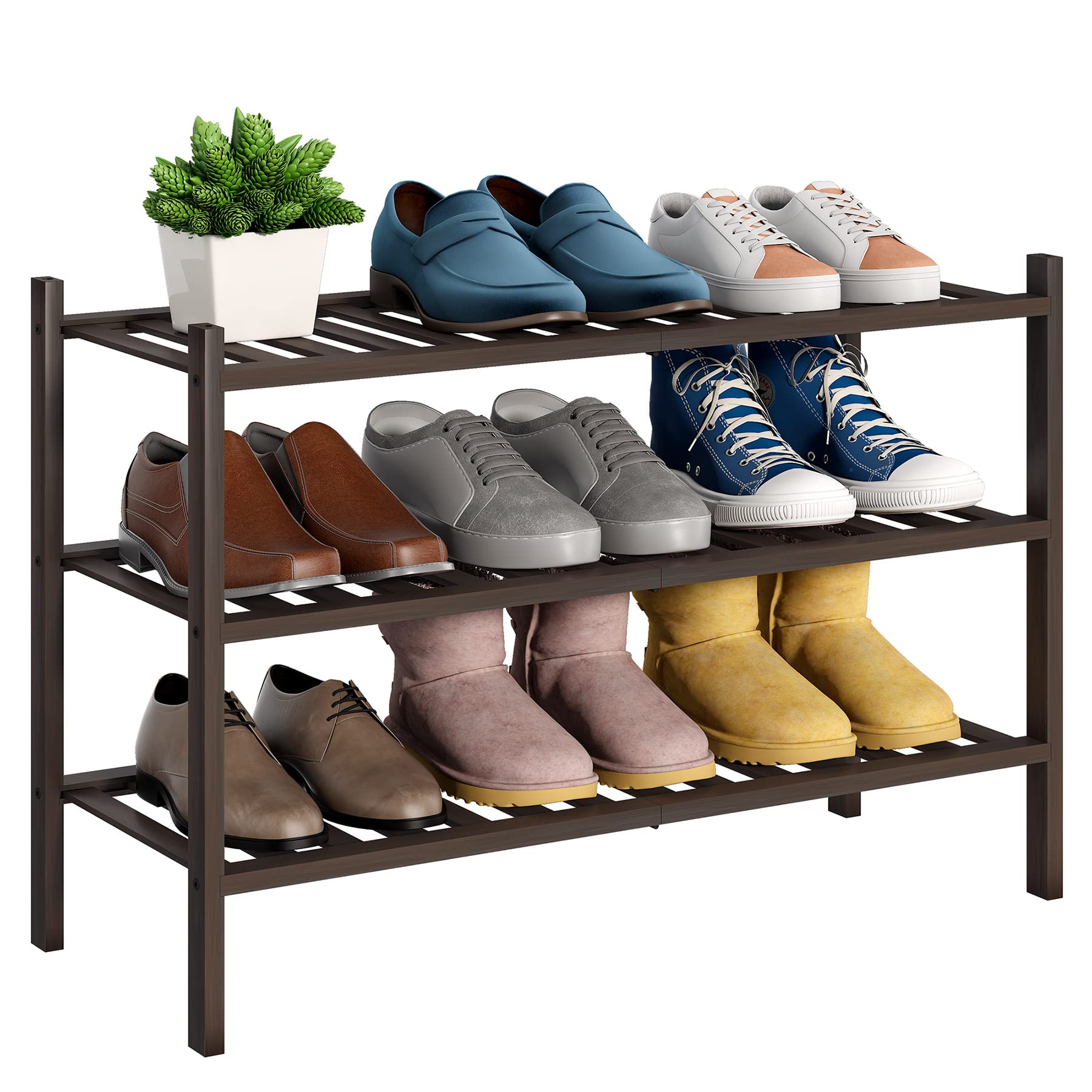 BMOSU 3-Tier Bamboo Shoe Rack Premium Stackable Shoe shelf Storage ...