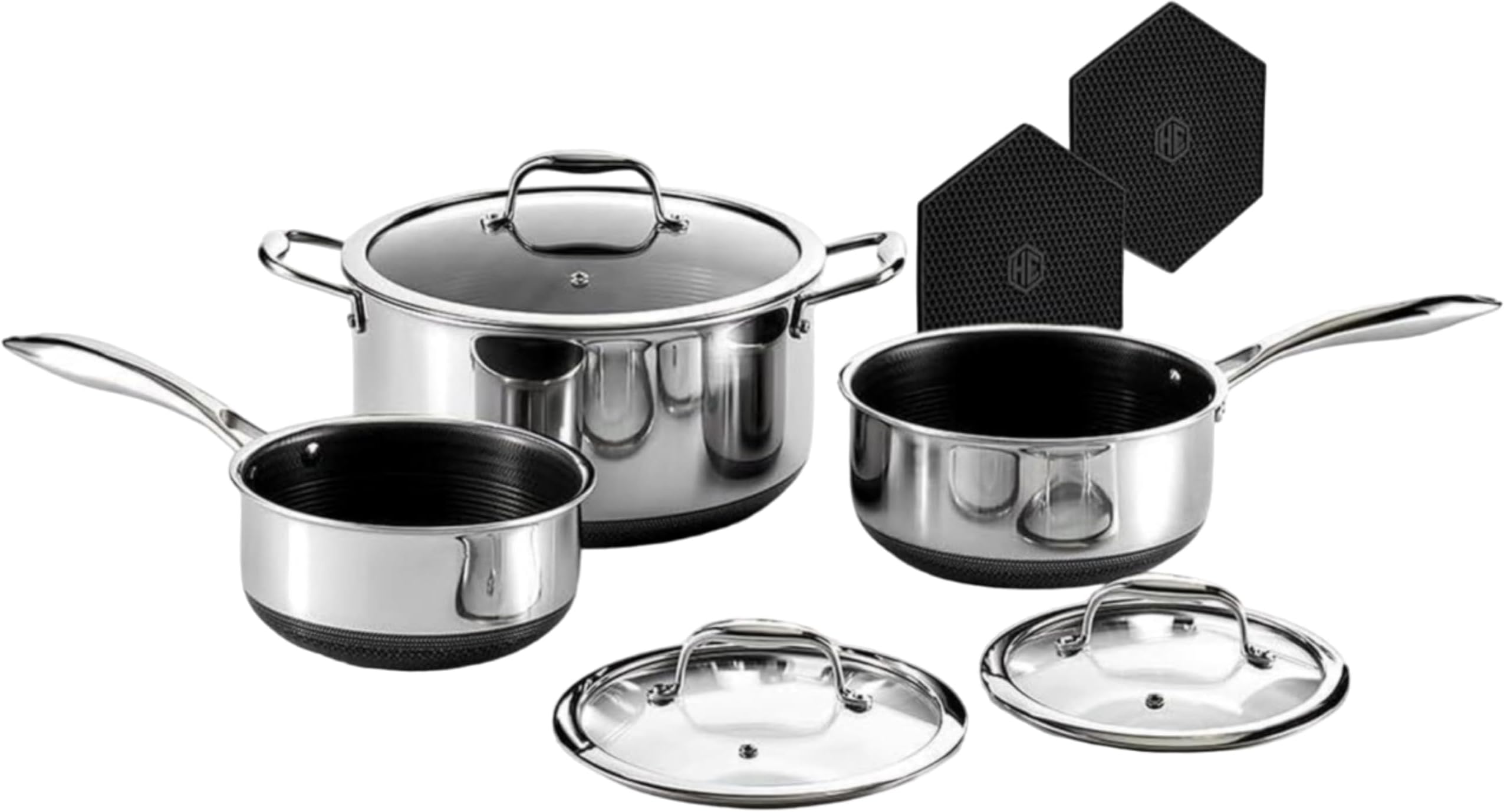 Amazon.com: HexClad Hybrid Nonstick 6-Piece Pot Set, 2, 3, and 8-Quart ...