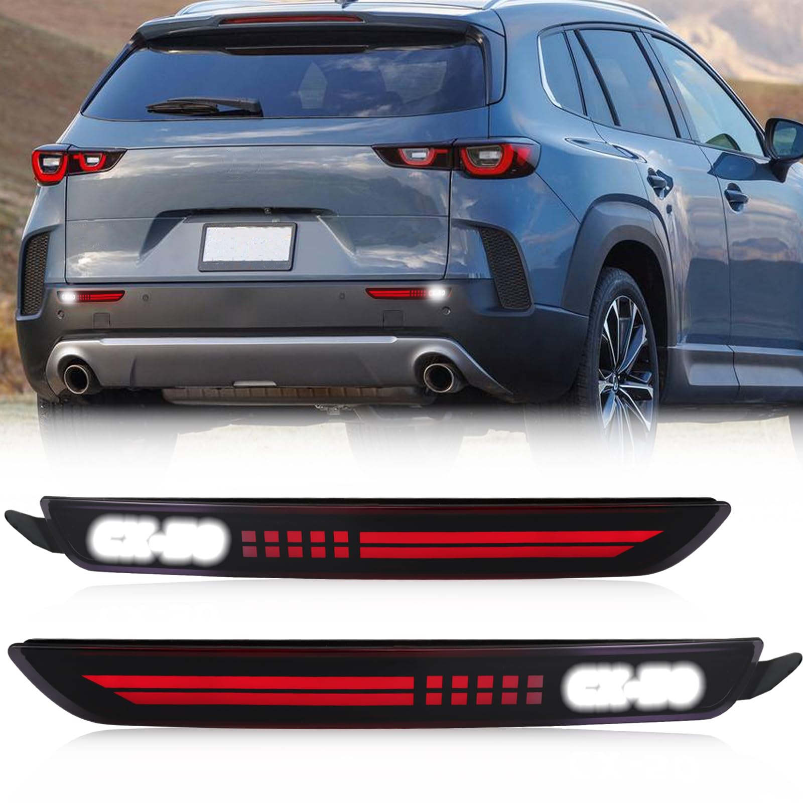 Amazon.com: PGTOPONE Red LED Rear Bumper Reflectors Fog Brake Tail ...