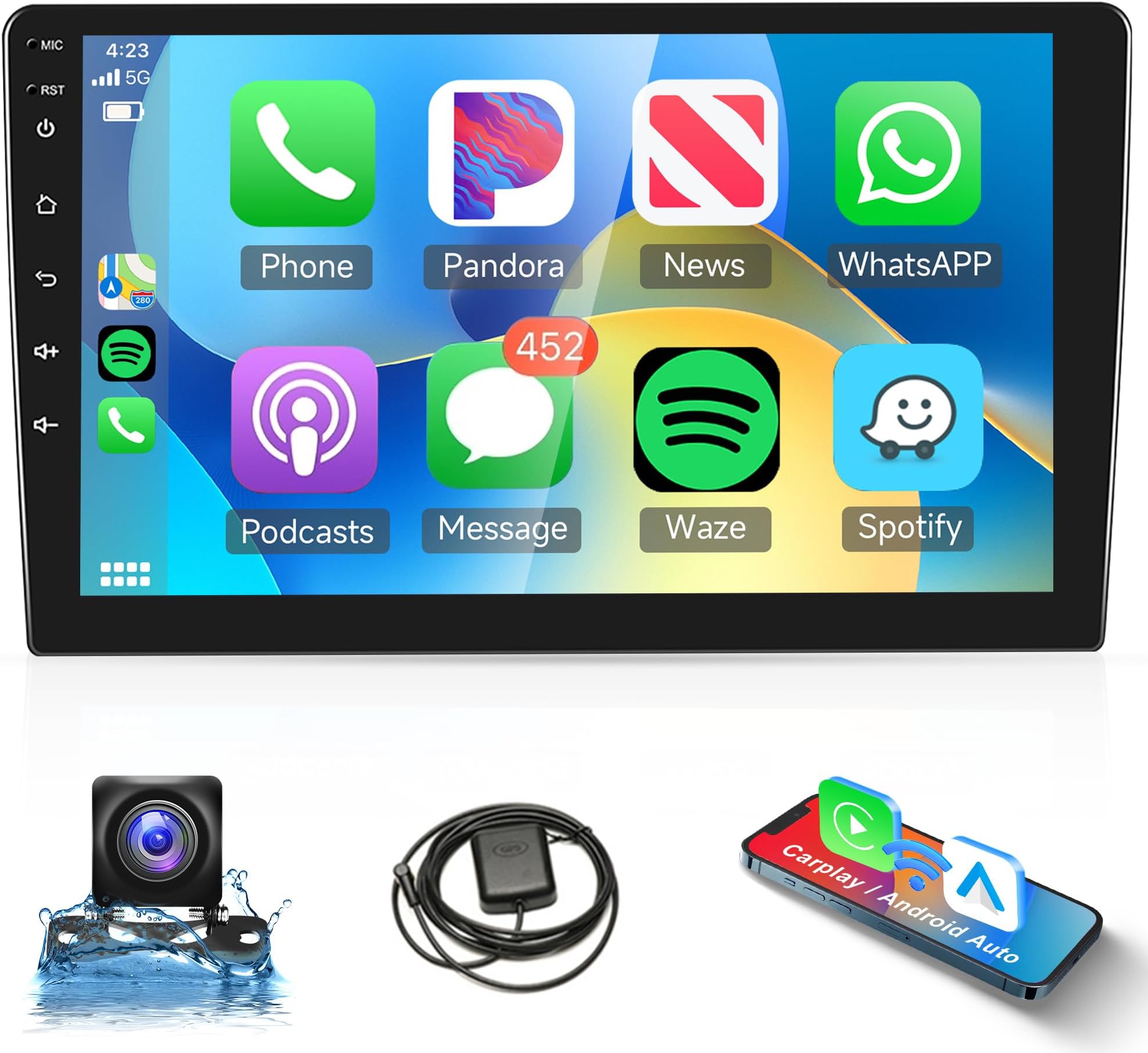 2GB 64GB Double Din Android Car Stereo with Wireless Carplay, Rimoody 9 ...