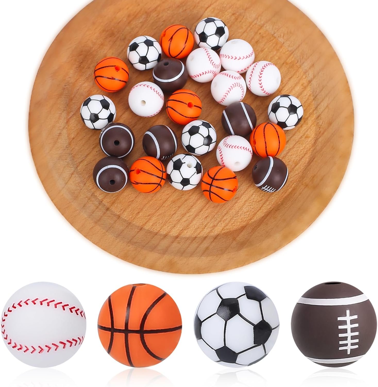 Amazon.com: 16 Piece Silicone Ball Beads - 15mm Multicolor Sports Beads ...