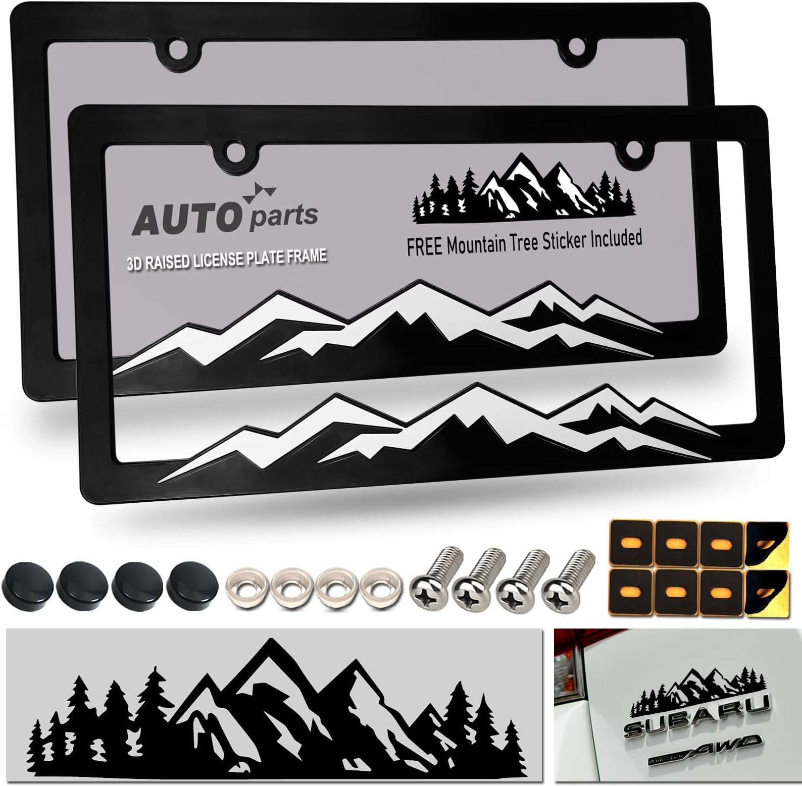 ZXFOOG Mountain License Plate Frames- Plastic Black Car Tag Holder ...