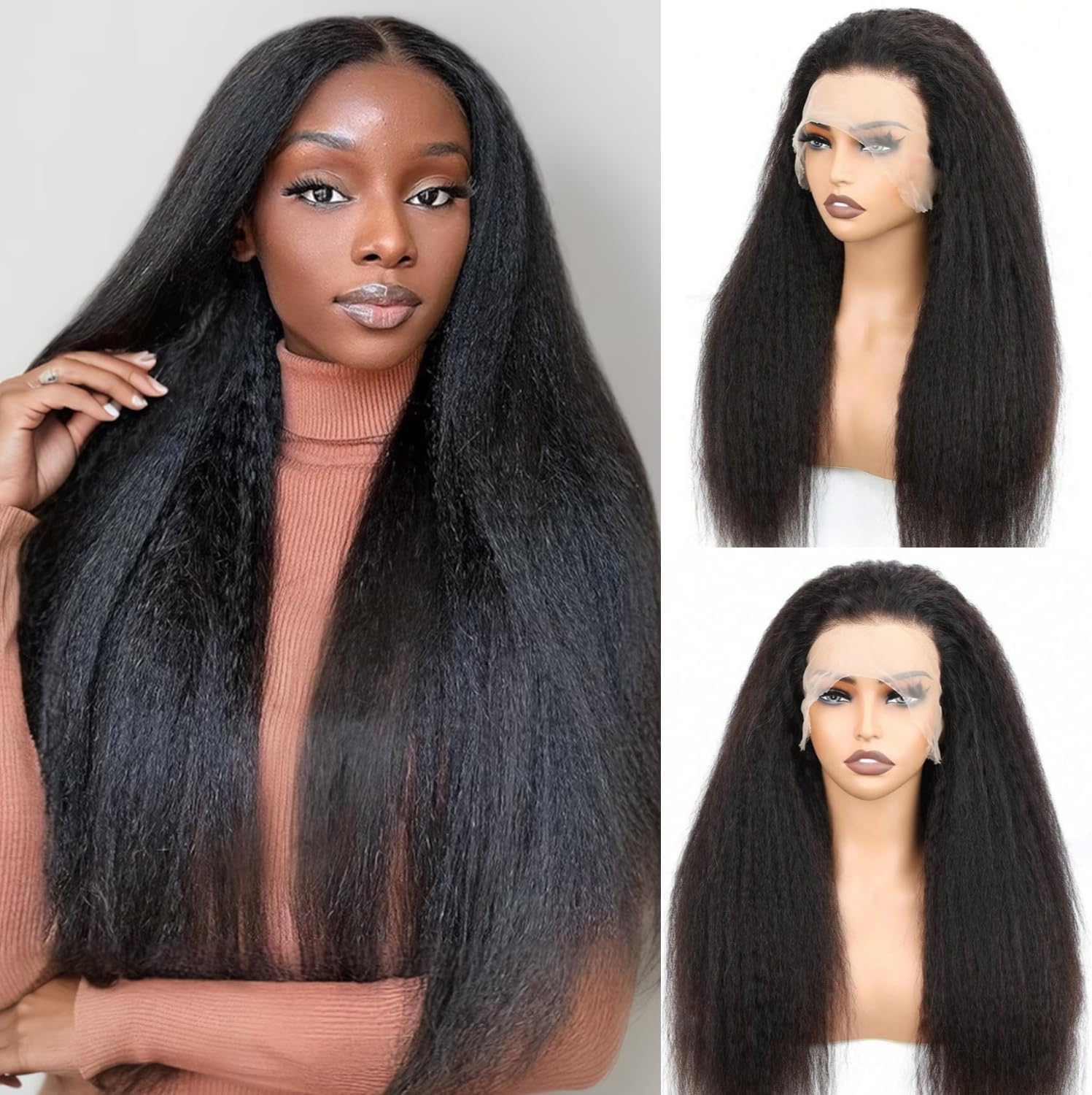 Amazon.com : Aochedi Kinky Straight Human Hair Wig 200% Density 13x6 HD ...