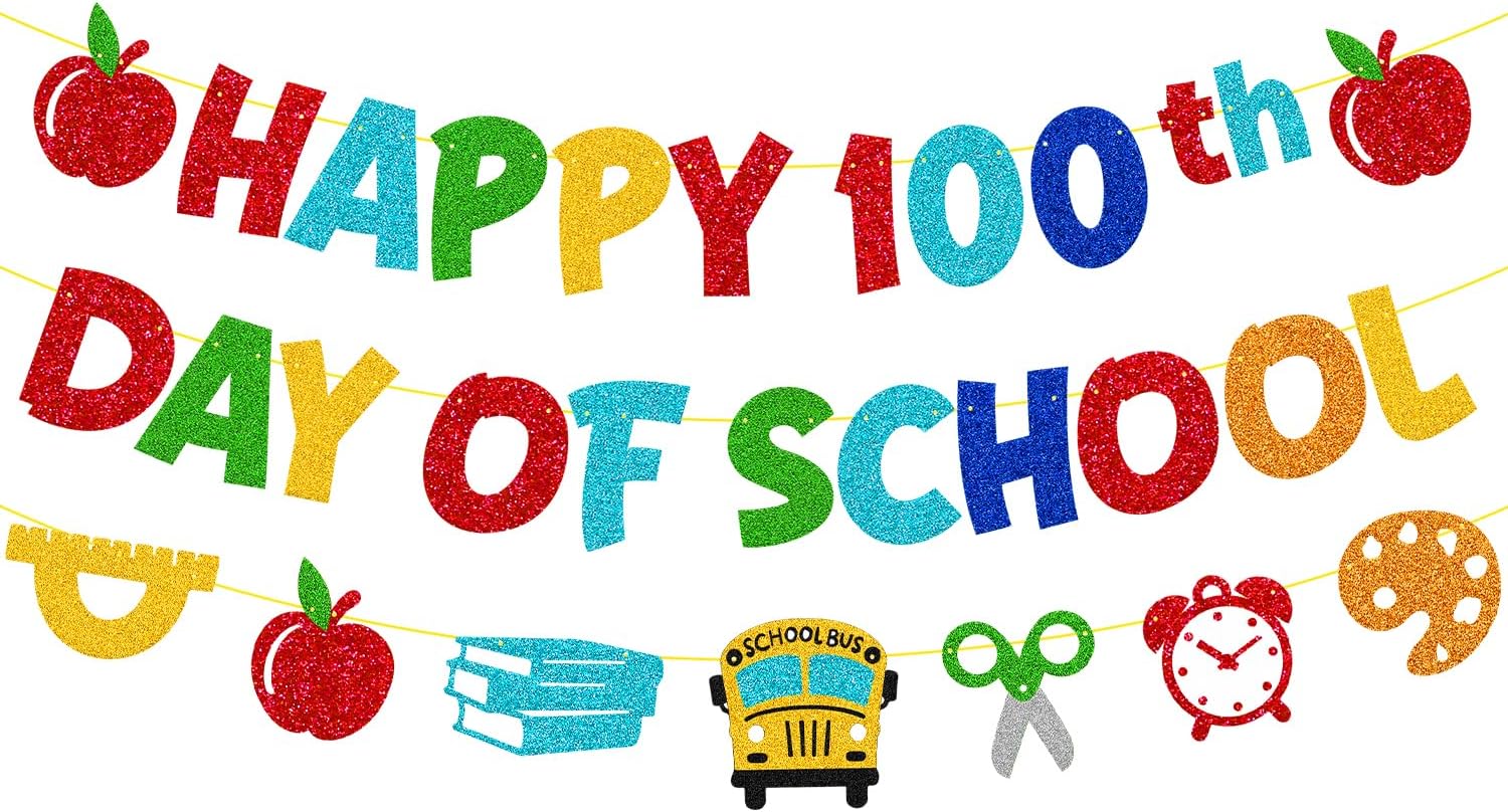Amazon.com: Happy 100th Day of School Banner 100 Days of Kindergarten ...