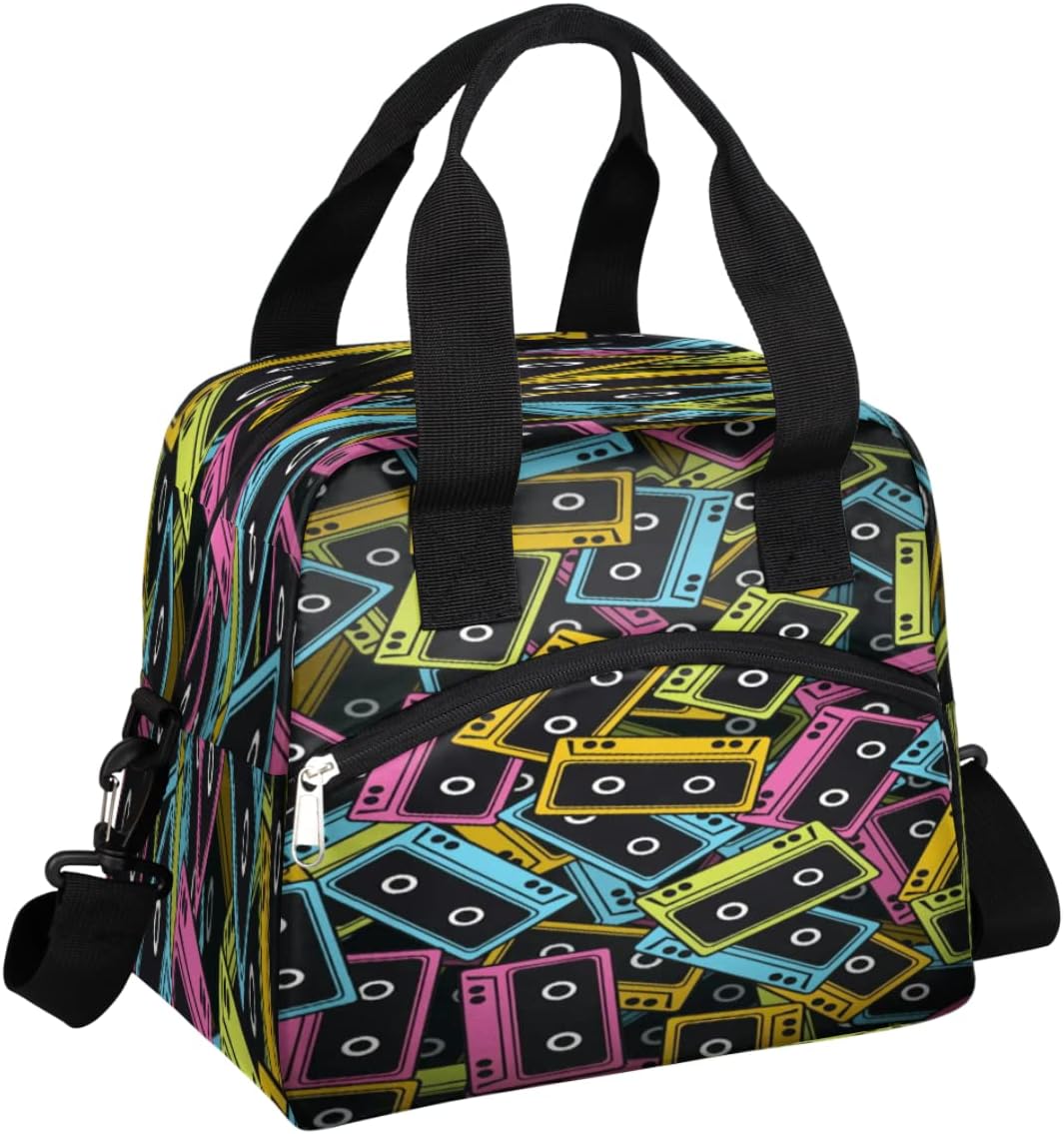 Amazon.com: Insulated Lunch Bag Women Men Retro Music Tape Large ...
