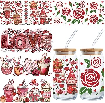 Amazon.com: Rose Flower UV DTF Cup Wrap - 5 Sheets Valentine’s Day UV ...