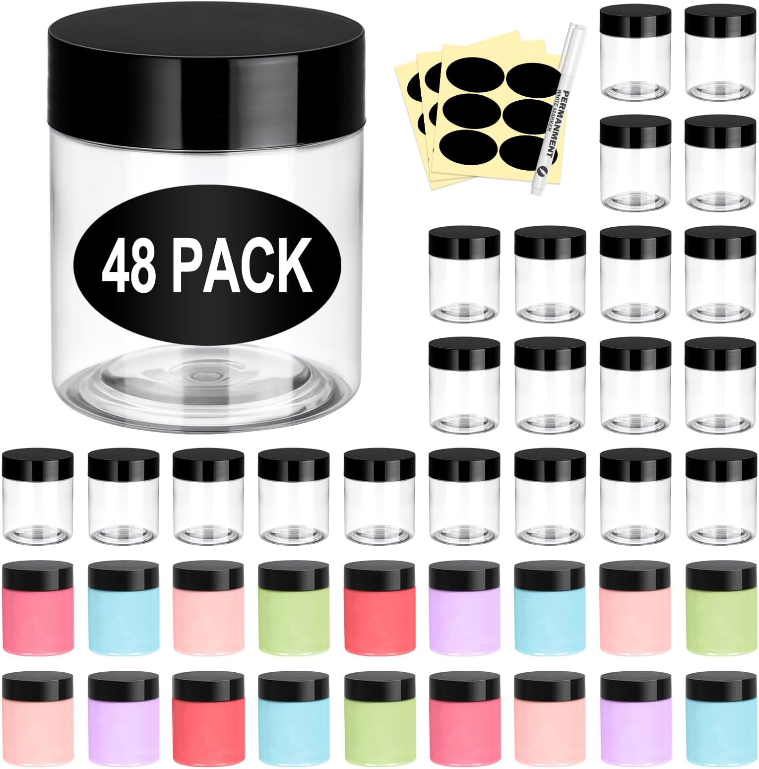 Amazon.com: LEXININ 65 Pack 4 oz Clear Plastic Jars with Black Lids ...