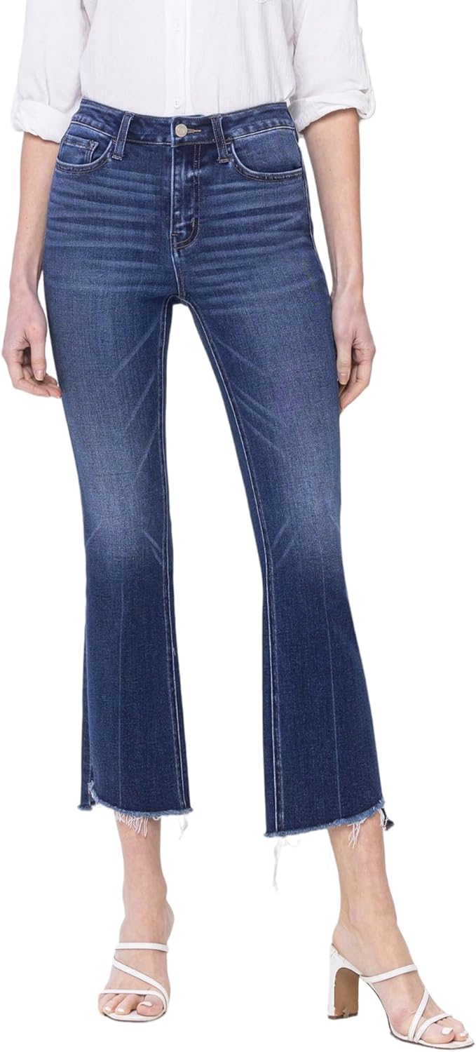 VERVET High Rise Raw Step Hem Kick Flare Jeans Medium Blue T5958-27 at ...