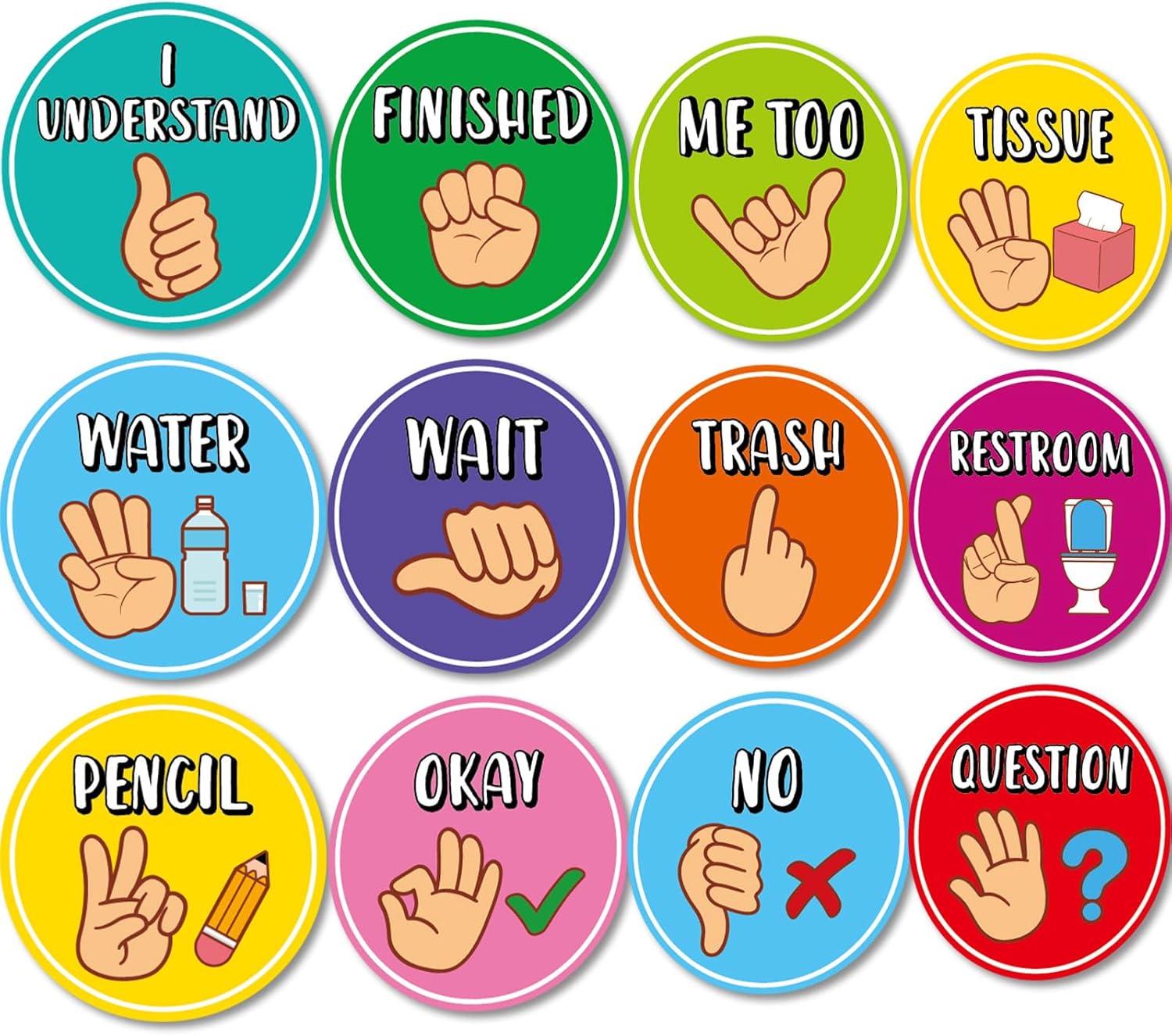 Amazon.com: 12 PCS Colorful Seat Signals Posters Classroom Hand Signals ...