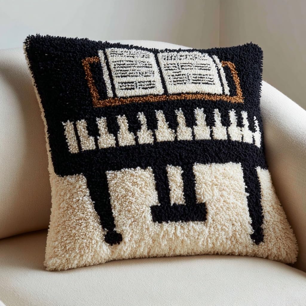 Amazon.com: Latch Hook Pillow Kit Piano and Music Notation with Pre ...