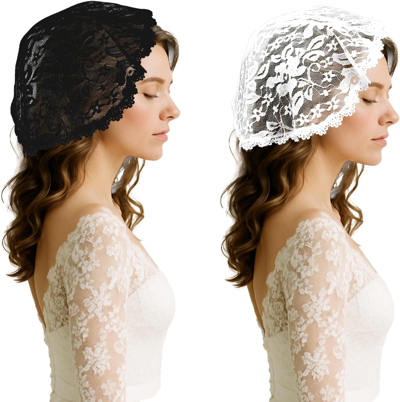 Bruislard 2 Pcs Veils for Church, Lace Embroidery Head Coverings for ...