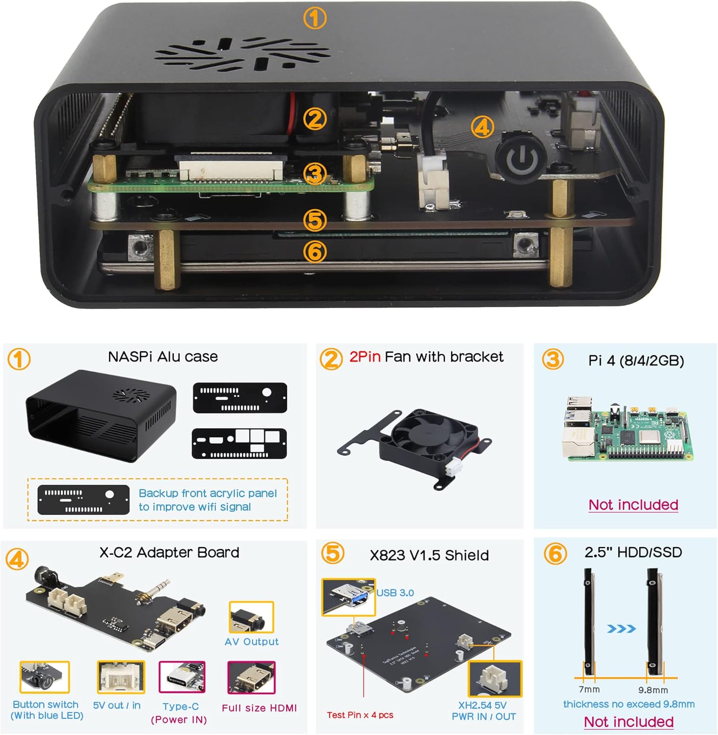 Buy Geekworm NASPi-Lite 2.5 inch SATA HDD/SSD NAS Storage Kit for ...
