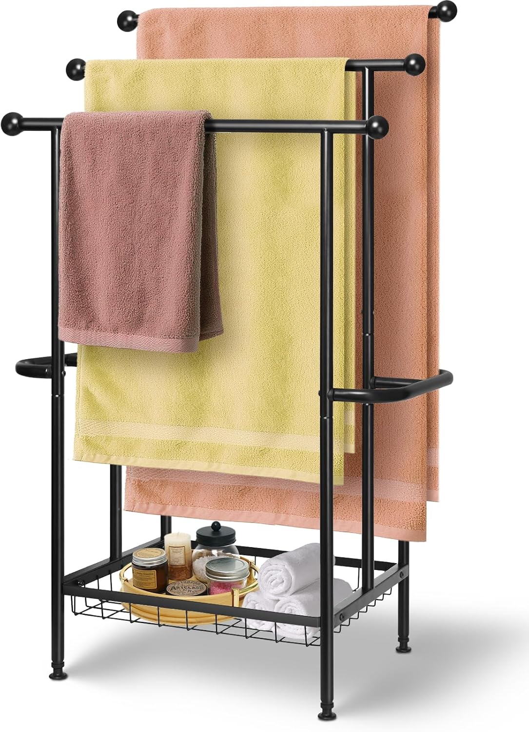Amazon.com: Haturi Free Standing Towel Rack for Bathroom, 39" Black 3 ...