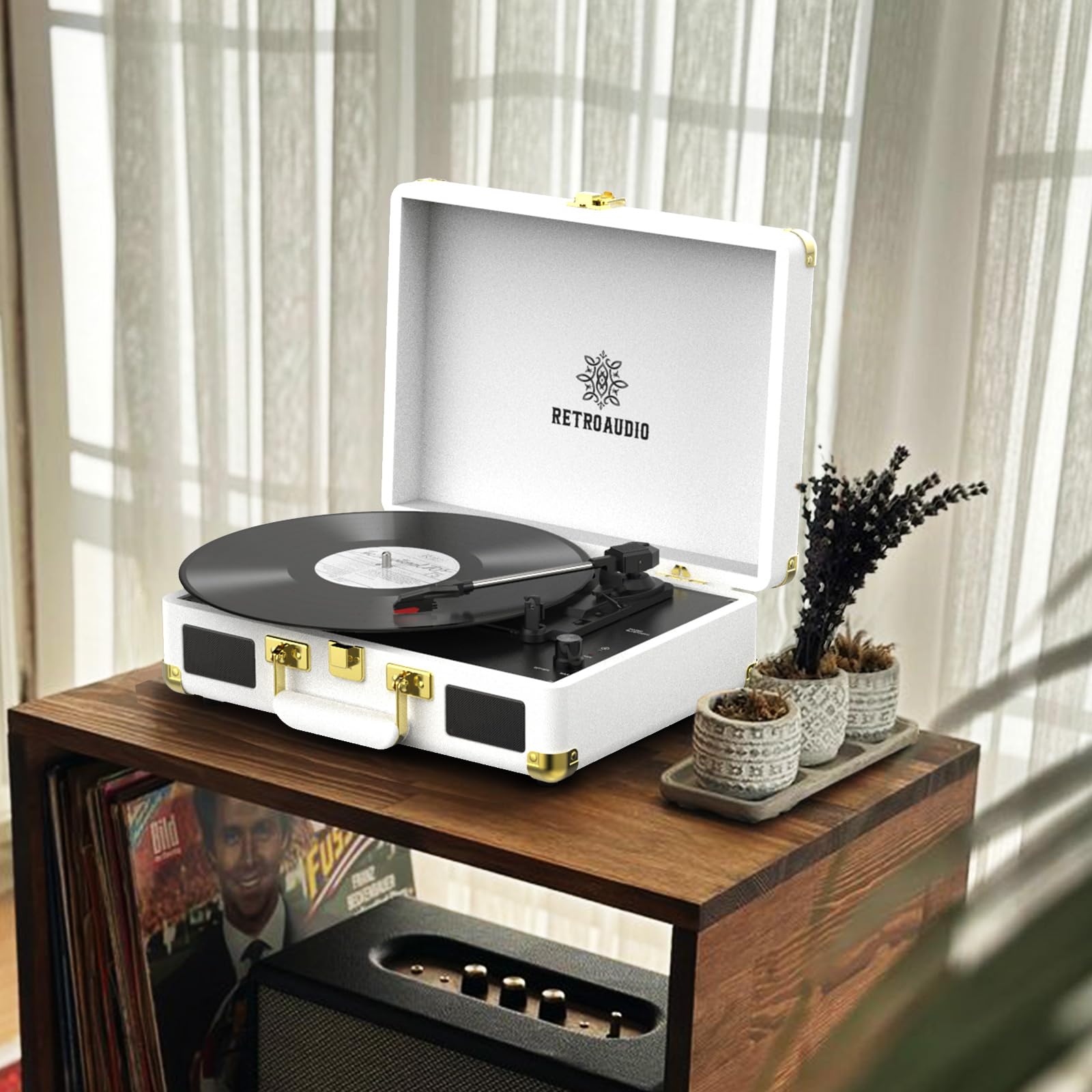 Vintage Style Record Player With Speakers RetroAudio 3-Speed Bluetooth ...