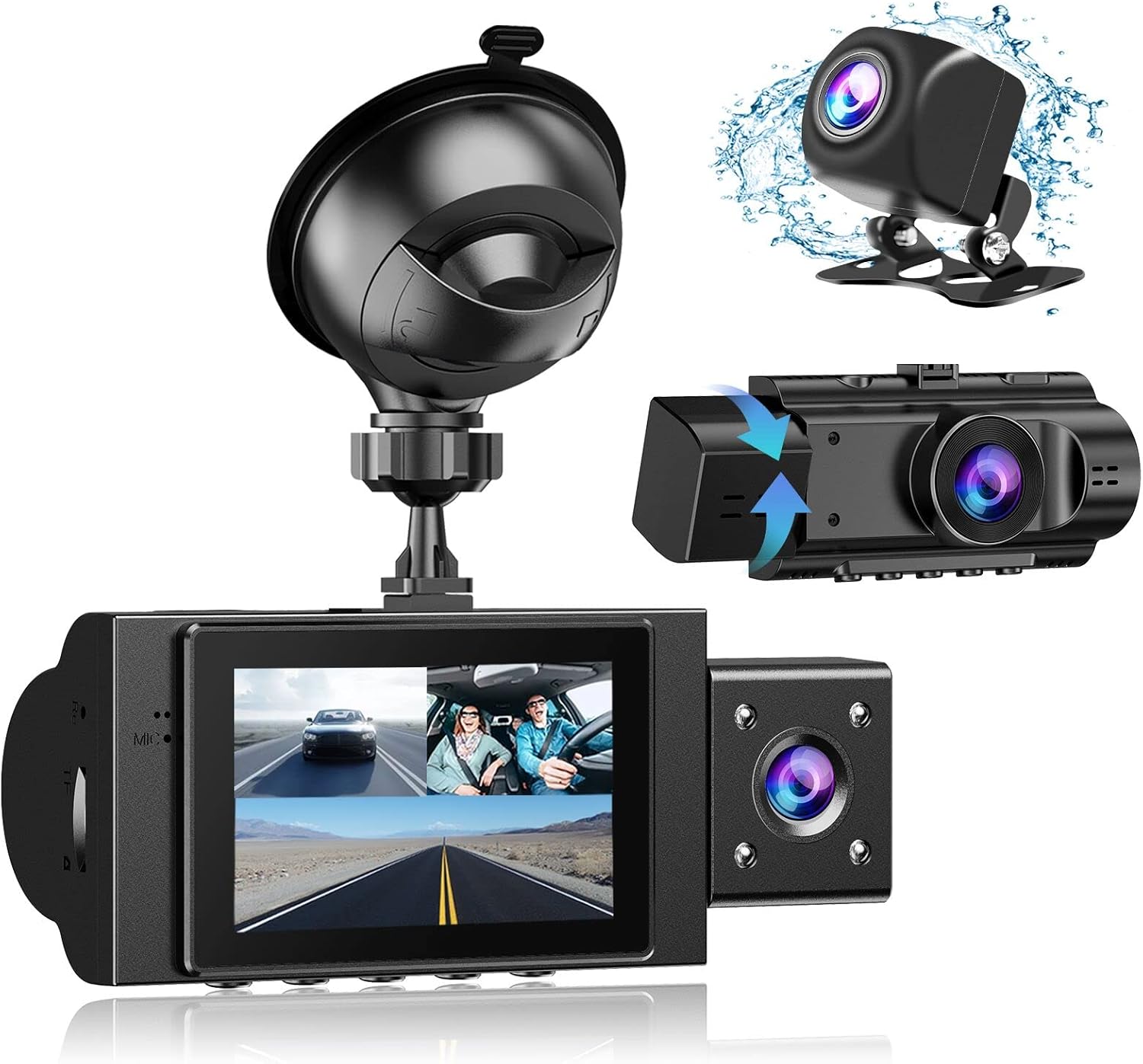 Amazon.com: Yansoo 3 Channel Dash Cam Front and Rear Inside,1080P Three ...