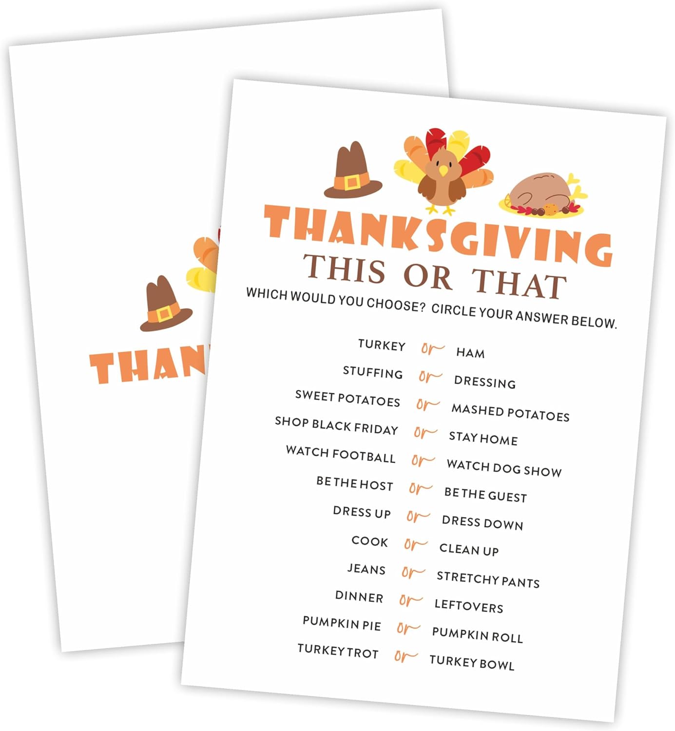 Amazon.com: Thanksgiving Game Set - This Or That - 30 Pcs Double-Sided ...