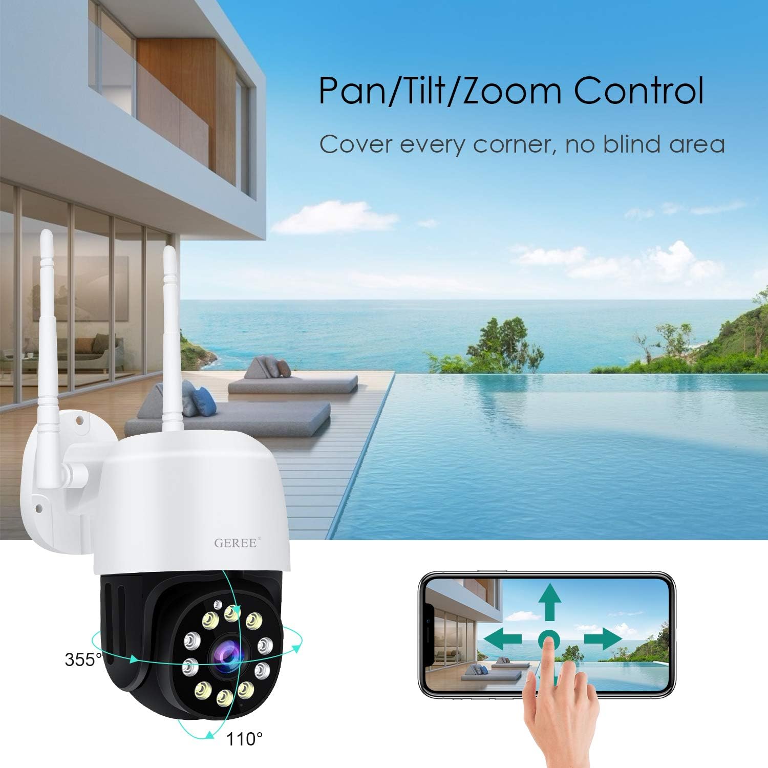 【2021 Upgraded】 CCTV Camera with Color Night Vision, GEREE 1080P PTZ ...
