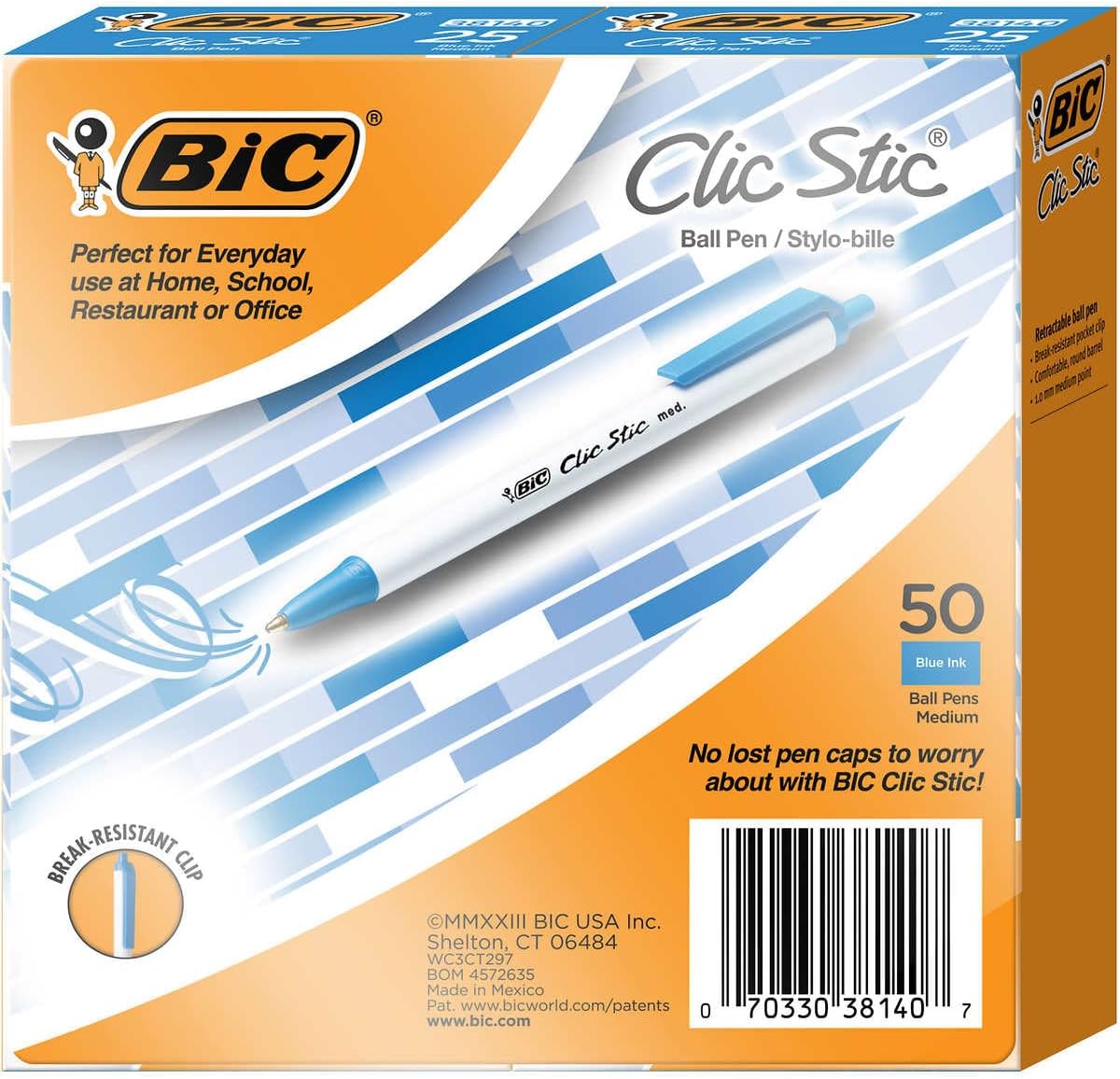 Amazon.com : BIC Clic Stic Retractable Ballpoint Pen, Medium Point 1 ...