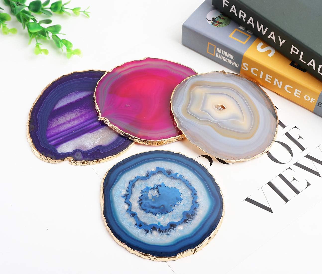 Amazon.com: JIC Gem Mixed Color Agate Coasters Set of 4, Dyed Crystal ...