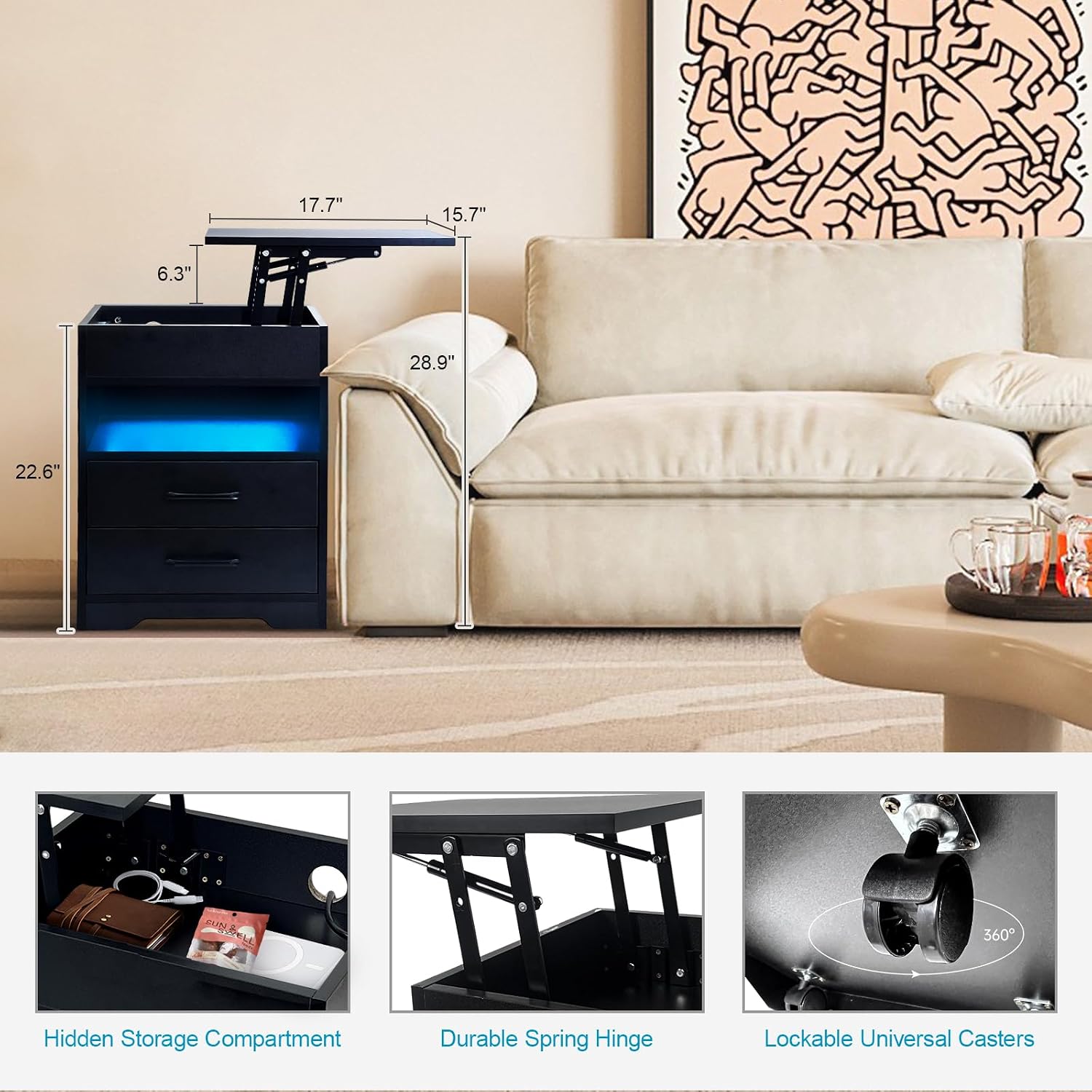 Nightstand Bedside Table with Lift Top for Laptop, Australia | Ubuy