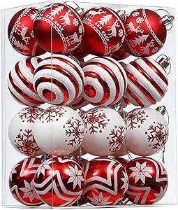 Hileyu 24 Pcs 6cm Red And White Baubles Christmas Decorations Xmas Ball ...