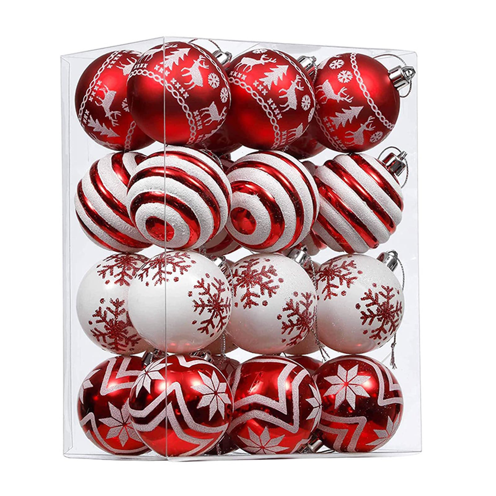 24 Pcs 6cm Red And White Baubles Christmas Decorations Xmas Ball Set ...