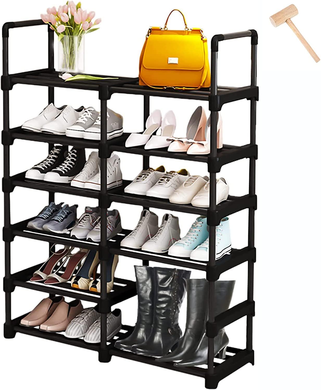 ALINK Simple Shoe Rack, Double Row 6 Tiers Shoe Storage Organizer Shelf ...