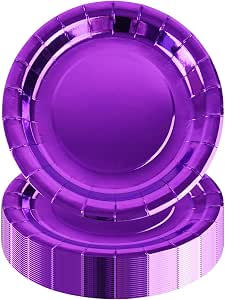 Amazon.com: HiEnjoin 50PCS Purple Paper Plates, Disposable Foil Purple ...