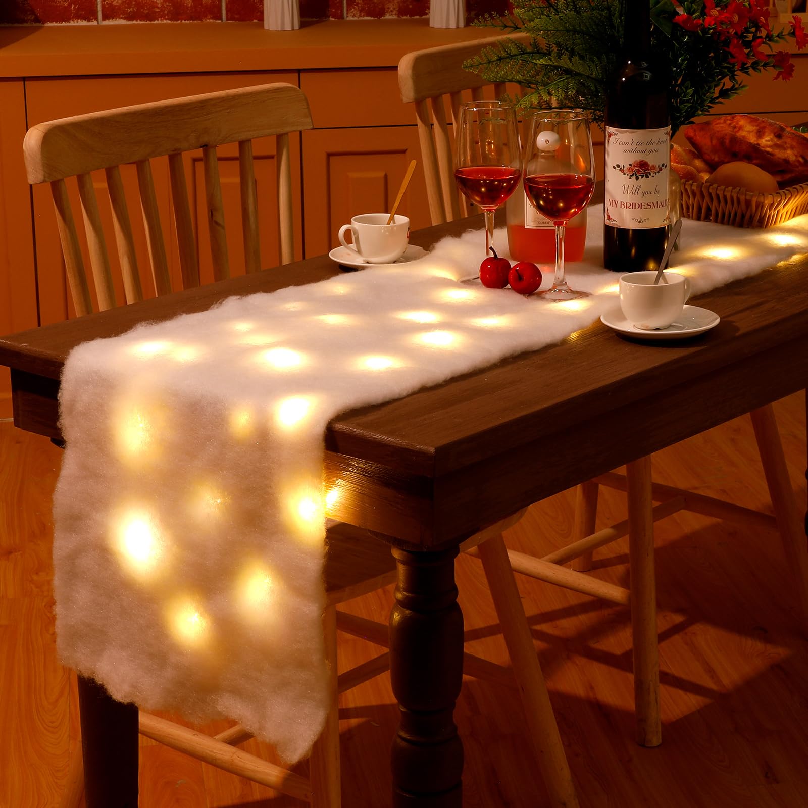 Amazon.com: Jetec Christmas Snow Blanket with LED Lights Fake Snow Blanket Roll Snow Table ...