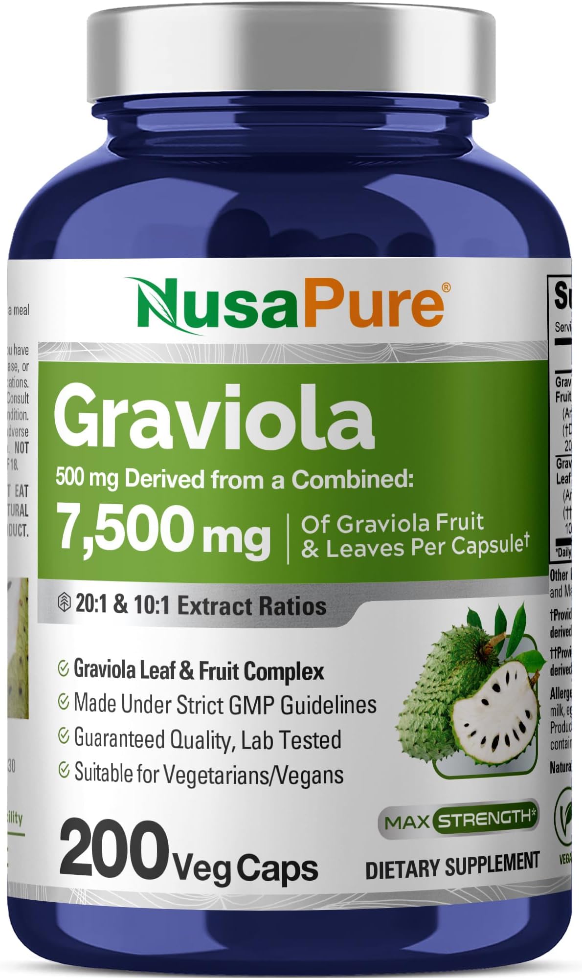 Amazon.com: NusaPure Graviola 20:1 & 10:1 Extract, 250 mg Equivalent to ...