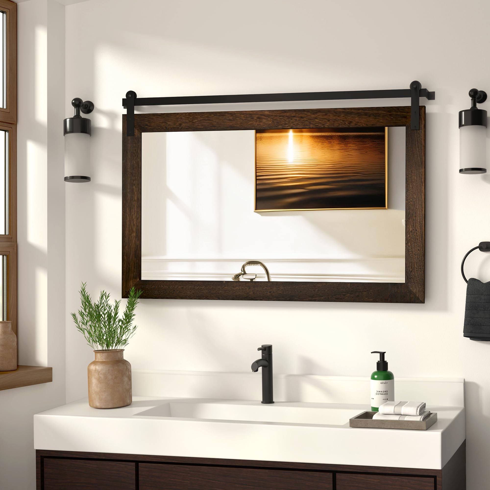 Amazon.com: COGOOD Farmhouse Barn Door Mirror - 41 x 26 Rustic Wood ...