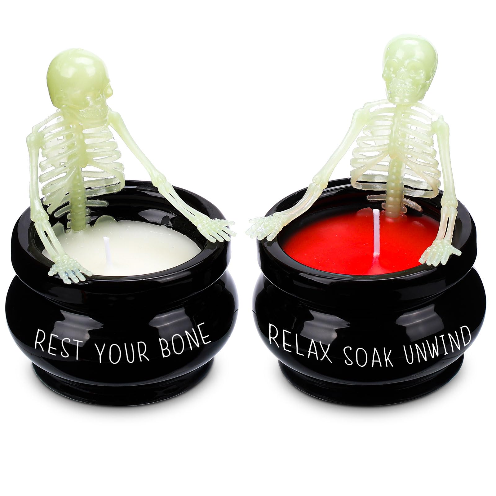 Capoda 2 Pcs Halloween Skeleton Candle Skull Candles Vintage Farmhouse ...