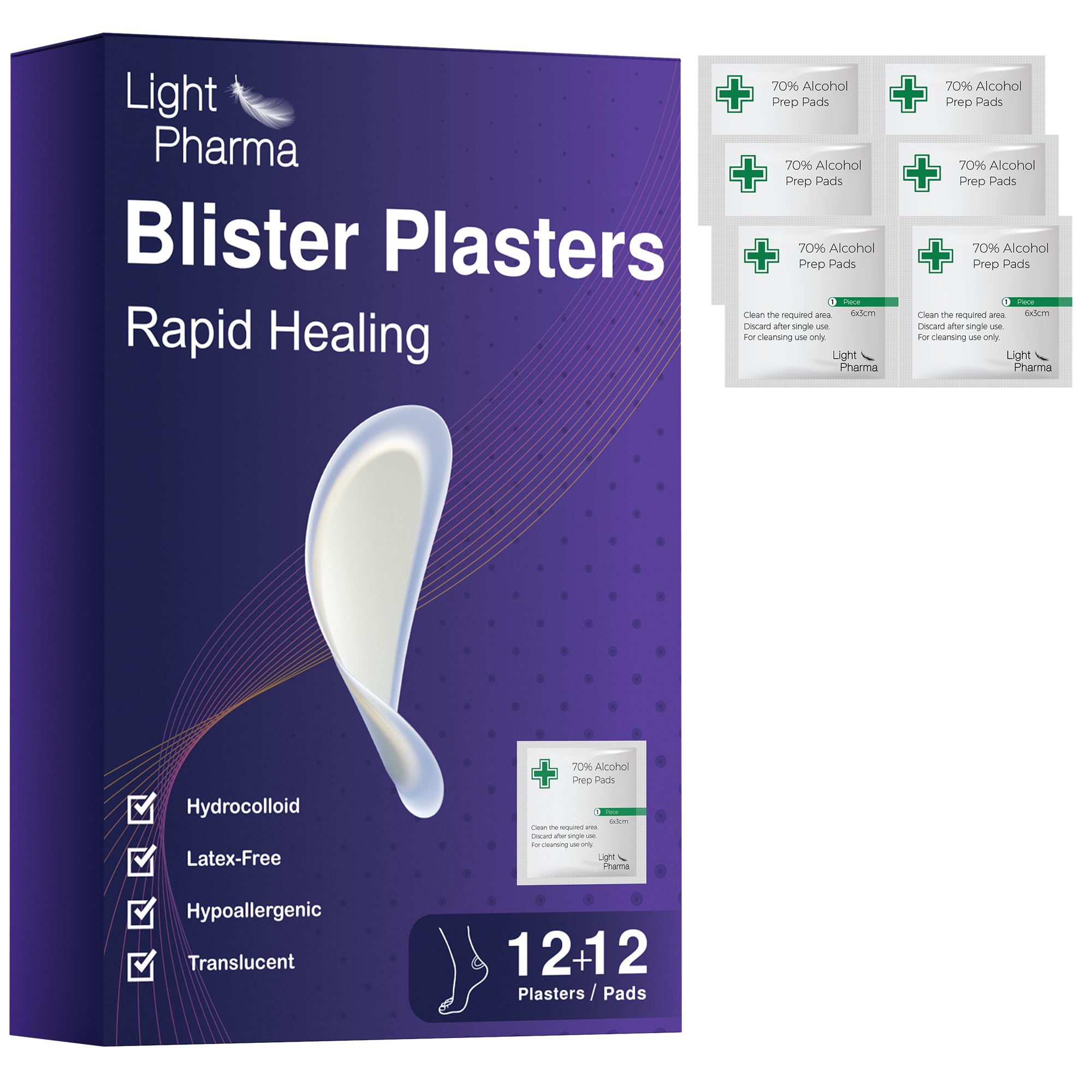 Buy LIGHT Blister Plasters for Feet, 12 Hydrocolloid Plasters for ...